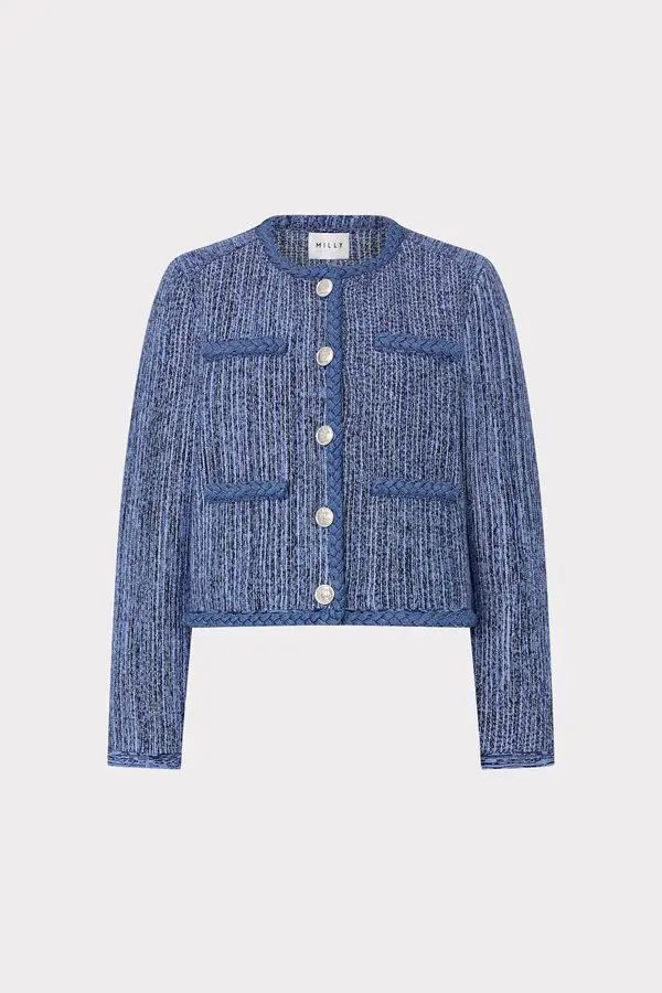MILLY Shayne Pinstripe Knit Cardigan Jacket