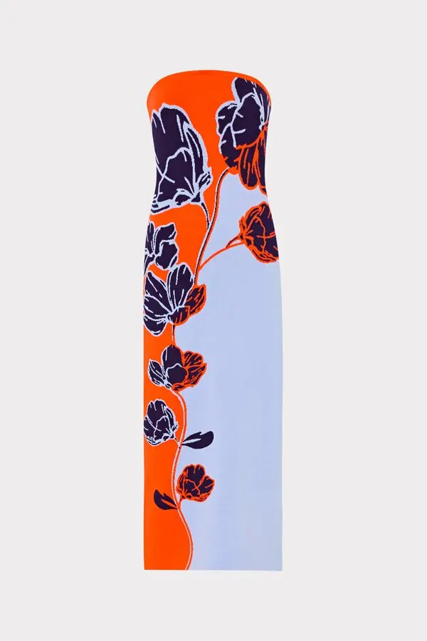 MILLY Strapless Floral Midi Dress - Multicolor