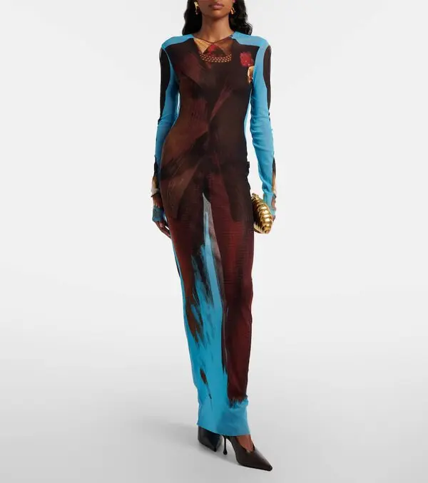 JEAN PAUL GAULTIER Printed Sheer Maxi Dress