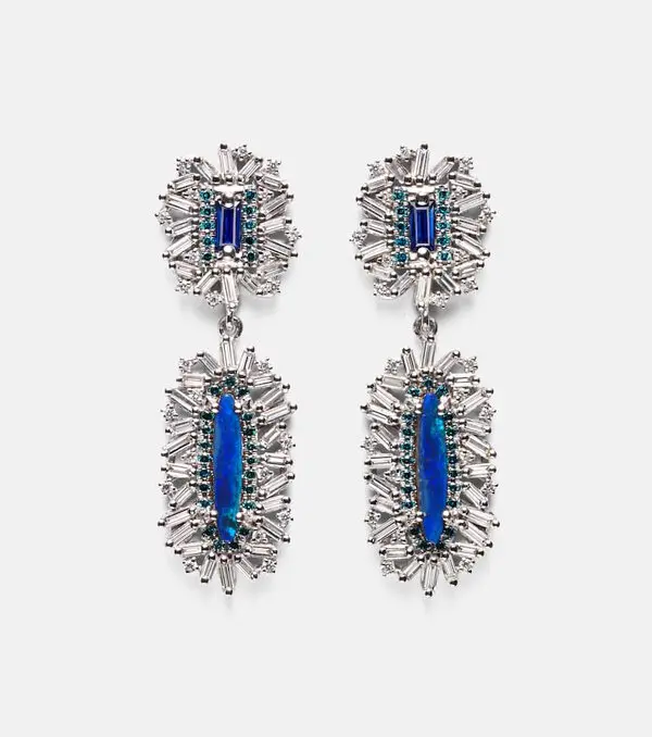 SUZANNE KALAN 18kt White Gold Opal, Sapphire, And Diamond Drop Earrings - Silver