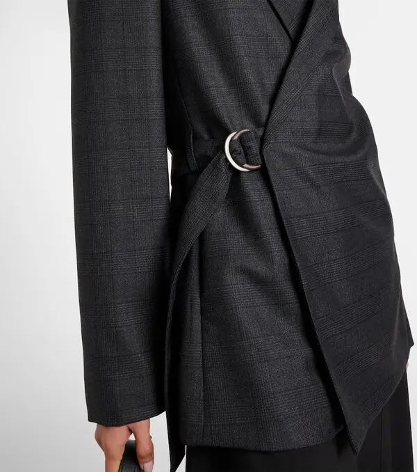 Loewe Prince Of Wales Check Wool Wrap Blazer - Grey