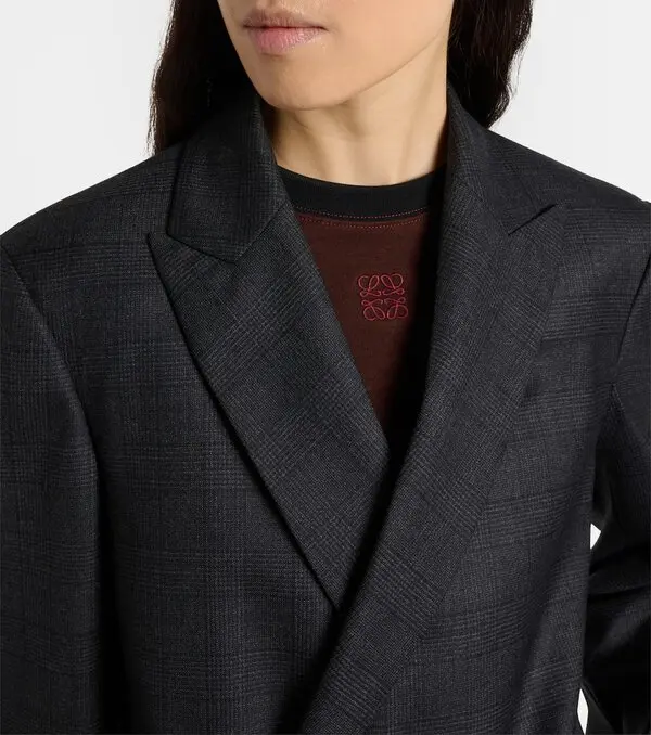 Loewe Prince Of Wales Check Wool Wrap Blazer - Grey