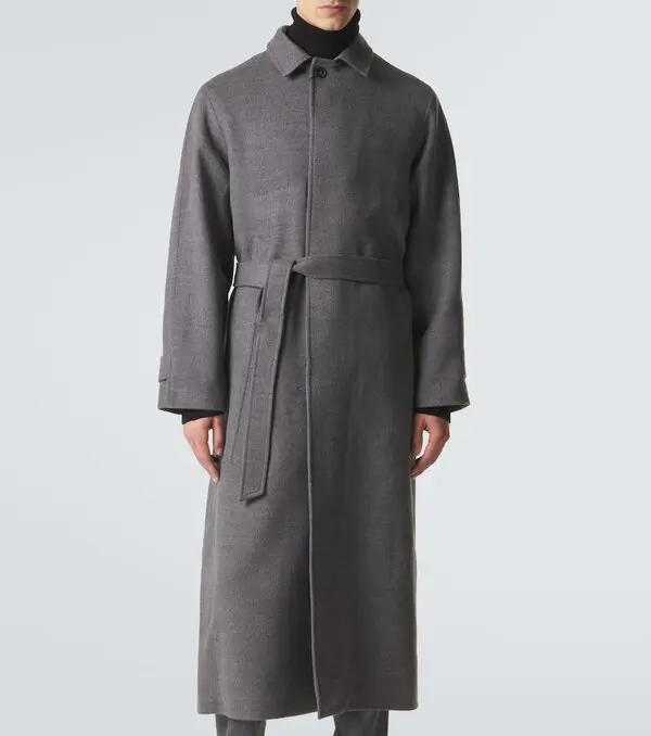 SAMAN AMEL Belted Wool Overcoat - Grey