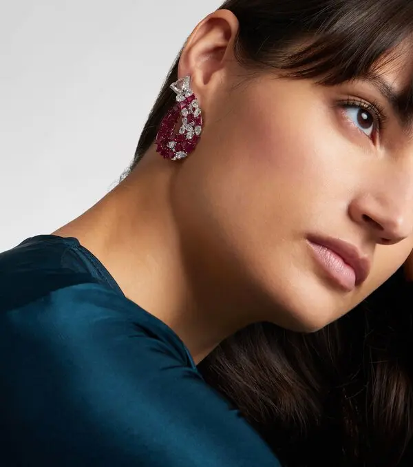 KAMYEN 18kt White Gold Diamond And Ruby Earrings