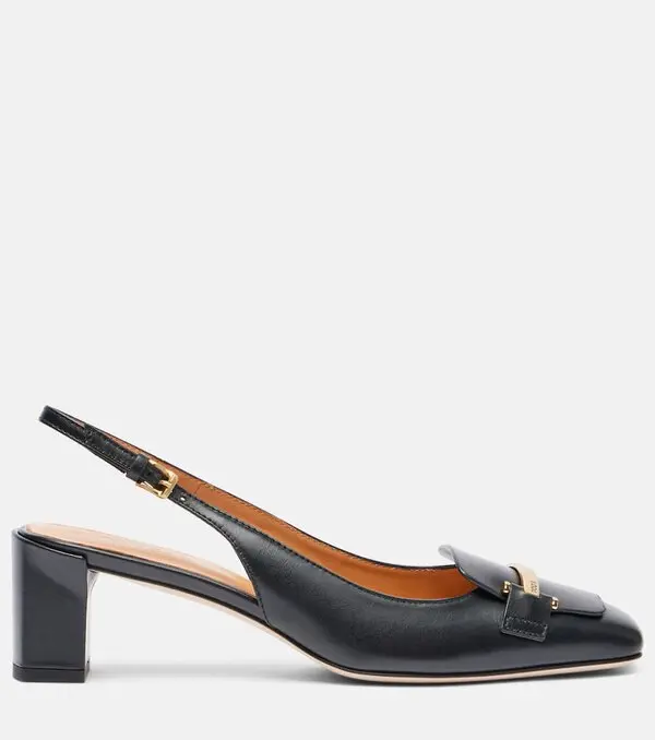 TOD'S 50 Leather Slingback Pumps - Black