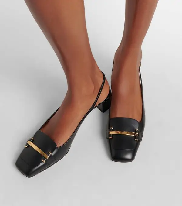TOD'S 50 Leather Slingback Pumps - Black
