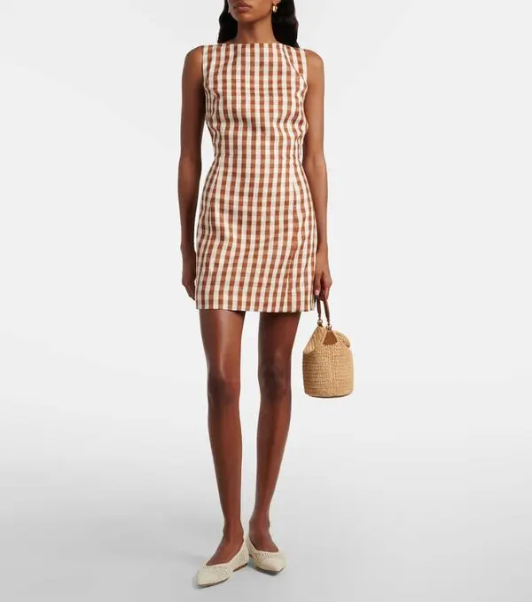 Faithfull The Brand Sofia Gingham Linen Minidress - Brown