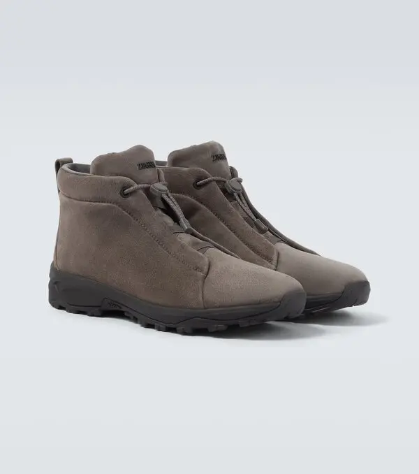 Zegna Triple Stitch Vetta Suede Sneakers - Grey