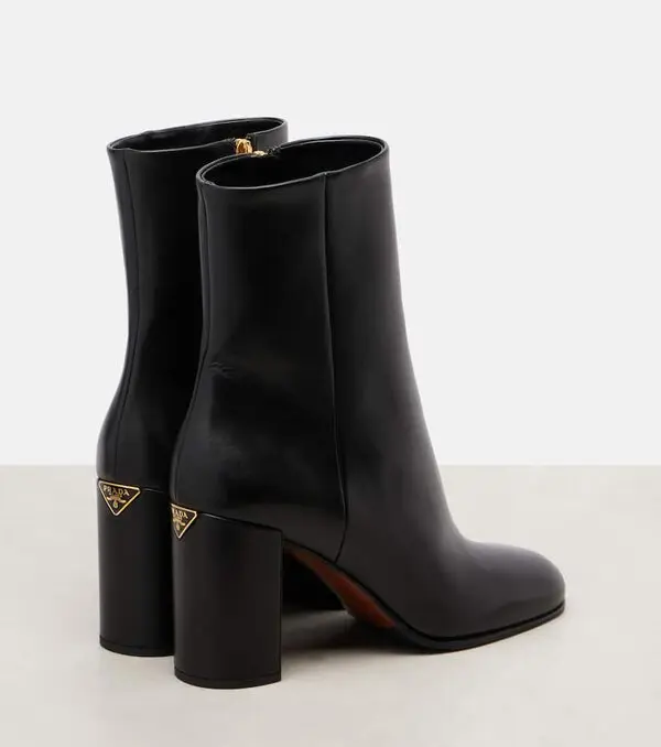 Prada Logo Leather Ankle Boots - Black