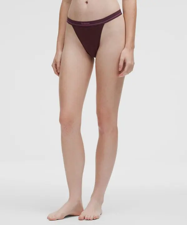 Lululemon Stretch Cotton Ribbed Logo High-rise Thong Underwear - Goodnight Plum