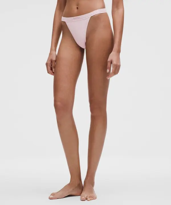 Lululemon Stretch Cotton Ribbed Logo High-rise Thong Underwear - Porcelain Pink