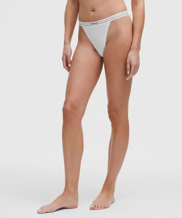 Lululemon Stretch Cotton Ribbed Logo High-rise Thong Underwear - White
