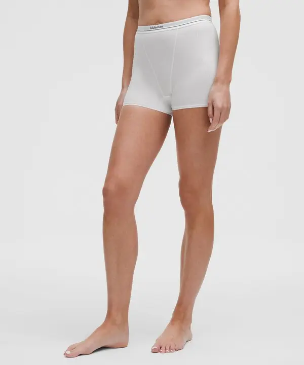 Lululemon Stretch Cotton Ribbed Logo Super-high-rise Shortie Underwear - White