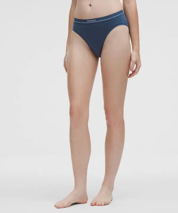 Lululemon Stretch Cotton Ribbed Logo Super-high-rise Bikini Underwear - Blue Twill
