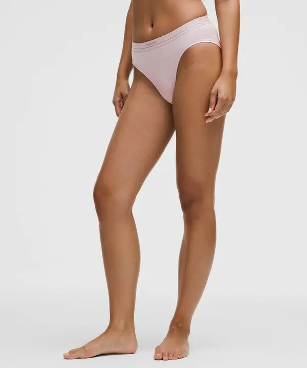Lululemon Stretch Cotton Ribbed Logo Super-high-rise Bikini Underwear - Porcelain Pink