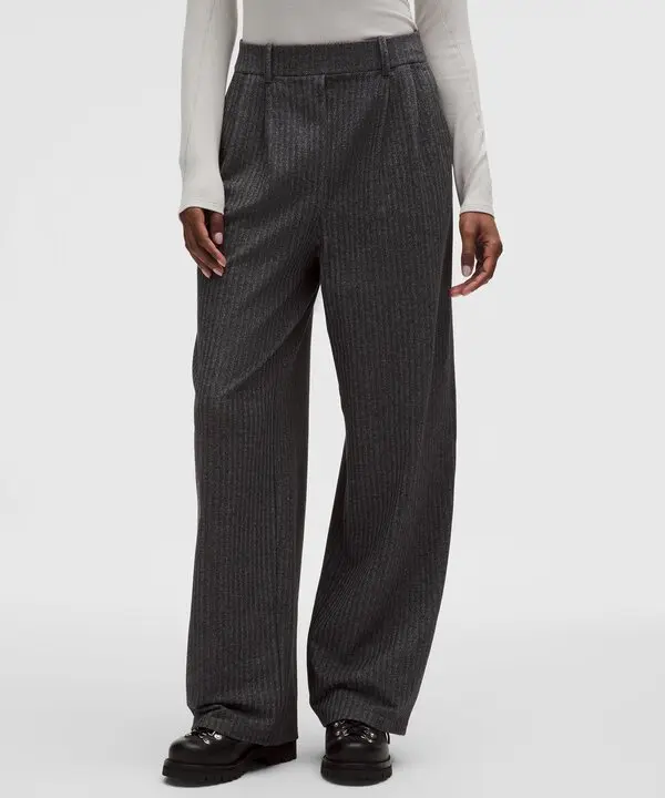 Lululemon Daydrift High-rise Wide-leg Trouser Short - Heathered Herringbone Heathered Deep Coal Black