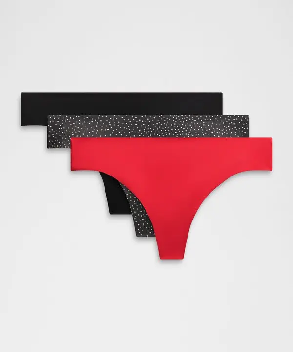 Lululemon Invisiwear Mid-rise Thong Underwear 3 Pack - Black/irregular Dotty Antique White Graphite Grey/oxford Red