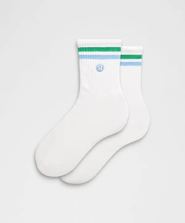Lululemon Daily Essential Quarter Socks - White/raceway Green/sinatra Blue