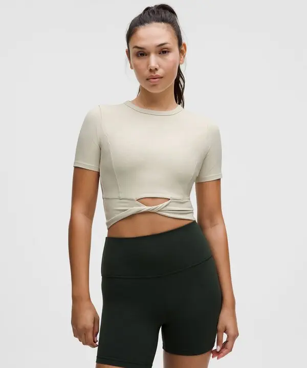 Lululemon Cropped Nulu Twist-hem Short-sleeve Shirt - Bone