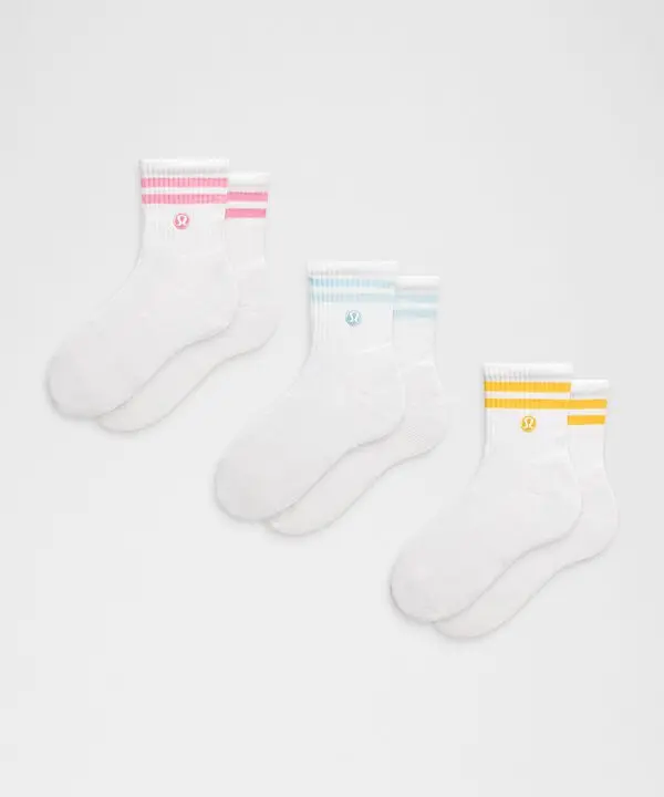 Lululemon Daily Essential Quarter Socks 3 Pack - White/candy Cloud/white/buttercup/white/foam Cloud