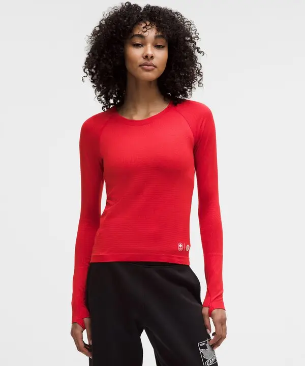 Lululemon Team Canada Swiftly Tech Long-sleeve Shirt 2.0 - Maple Echo Fiery Red/cardinal
