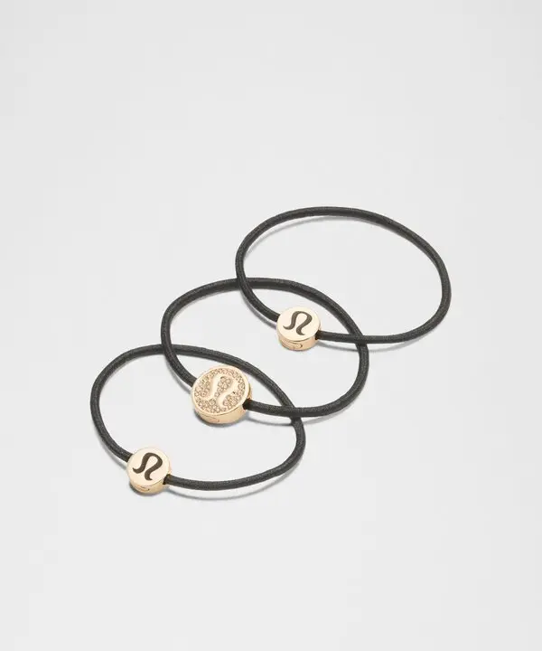 Lululemon Logo Hair Ties - Black/gold