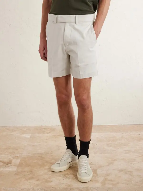 TOM FORD Straight-leg Brushed Cotton-drill Shorts - White