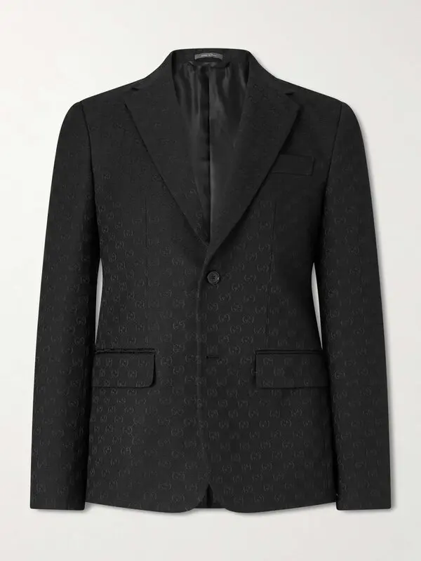 Gucci Slim-fit Logo-jacquard Cotton-blend Blazer - Black