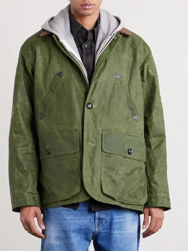DRAKE'S Corduroy-trimmed Waxed-cotton Barn Jacket - Green