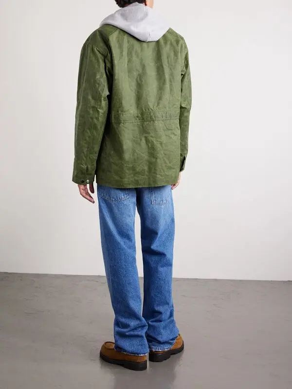DRAKE'S Corduroy-trimmed Waxed-cotton Barn Jacket - Green
