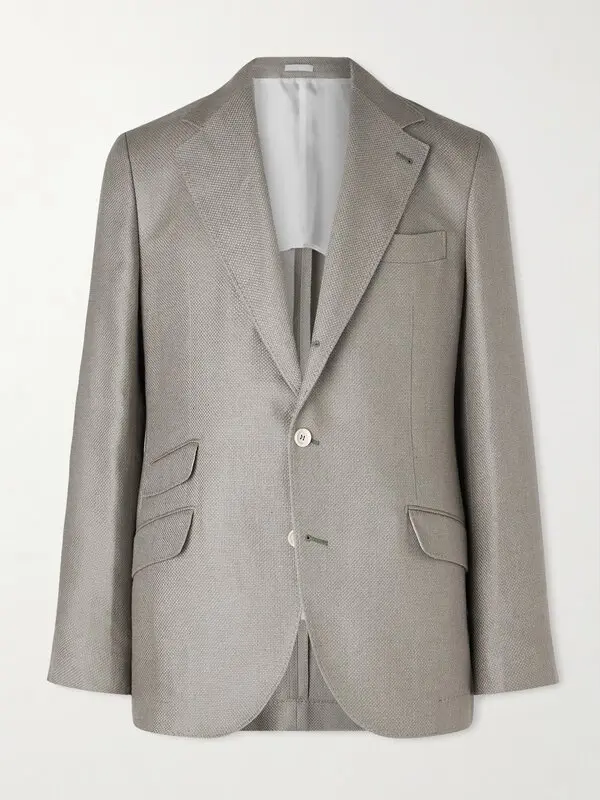 Brunello Cucinelli Silk, Linen And Wool-blend Blazer - Gray
