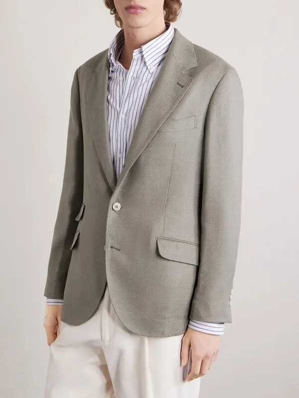Brunello Cucinelli Silk, Linen And Wool-blend Blazer - Gray