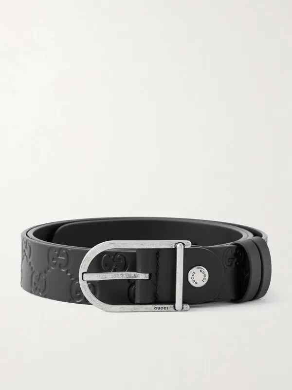 Gucci 3cm Reversible Logo-debossed Leather Belt - Black