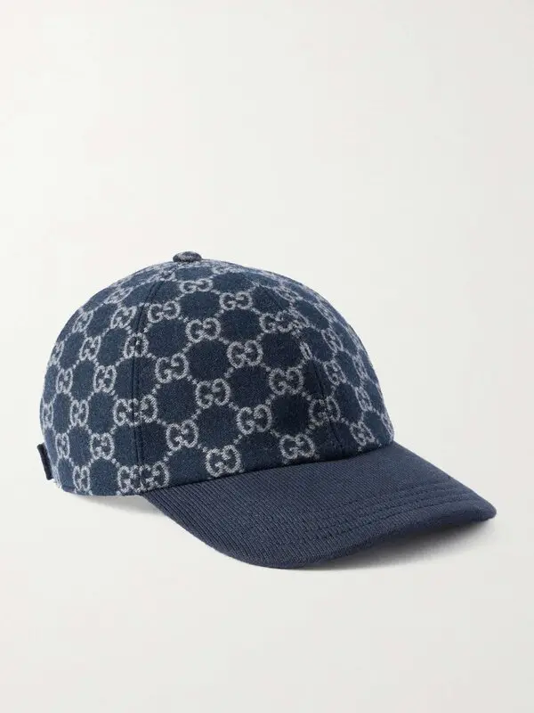 Gucci Logo-jacquard Wool-flannel Cap - Navy