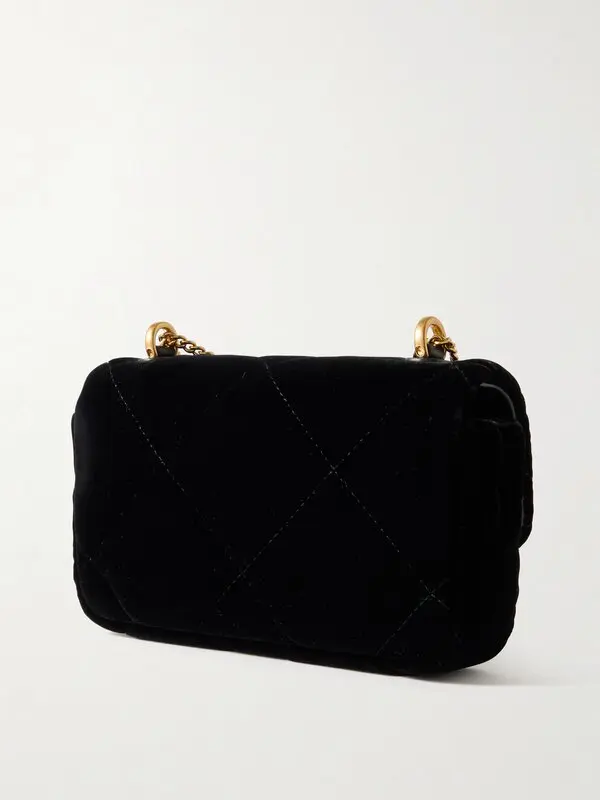 Tory Burch Kira Diamond Embellished Quilted Velvet Shoulder Bag - Black