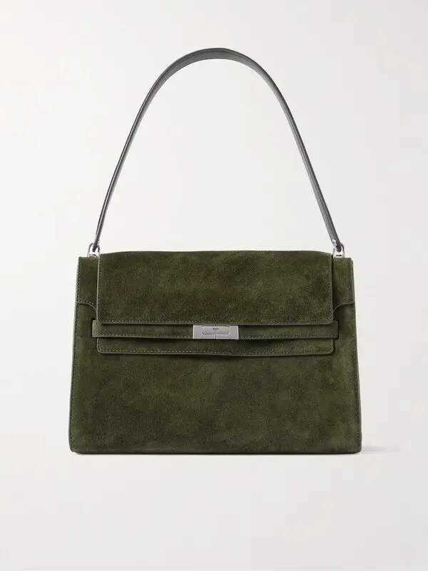 Tory Burch Lee Radziwill Large Suede Shoulder Bag - Dark Green