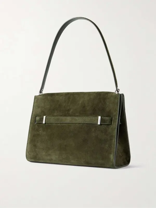 Tory Burch Lee Radziwill Large Suede Shoulder Bag - Dark Green