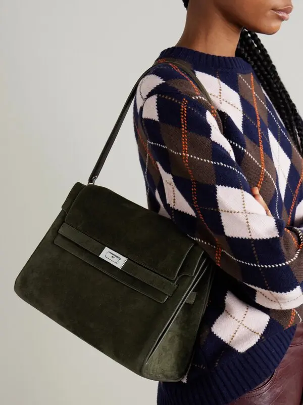 Tory Burch Lee Radziwill Large Suede Shoulder Bag - Green