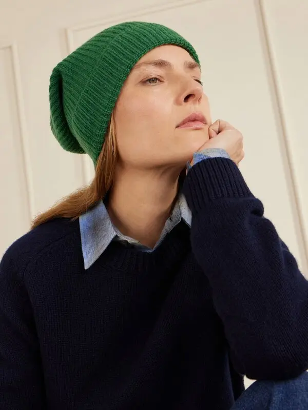 THE ELDER STATESMAN Ribbed Cashmere Beanie - Green