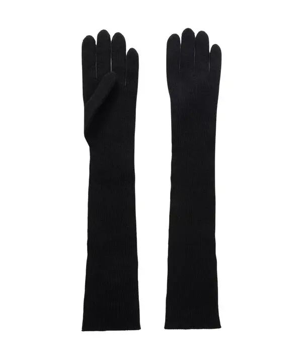 THE ELDER STATESMAN Ribbed Cashmere Elbow-length Gloves - Black