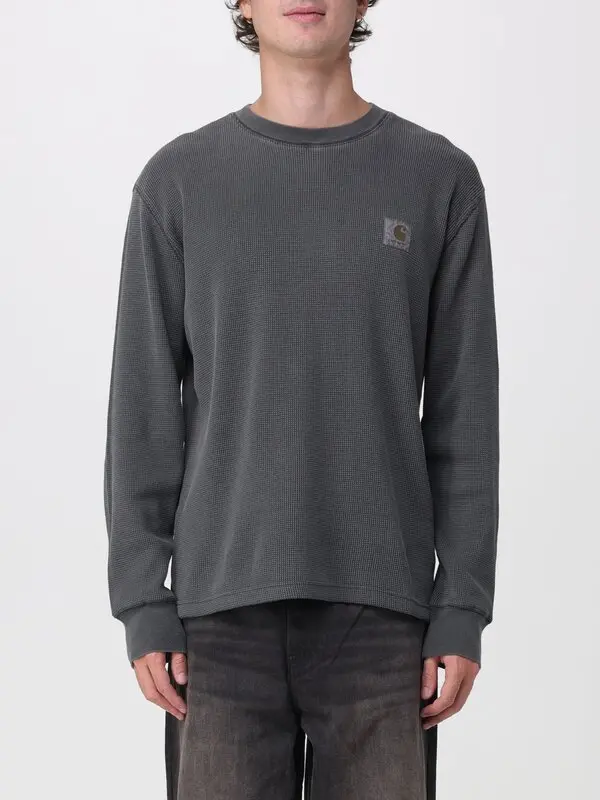 Carhartt Work In Progress Long-sleeved Cotton T-shirt With Pocket And Contrast Logo - Grey