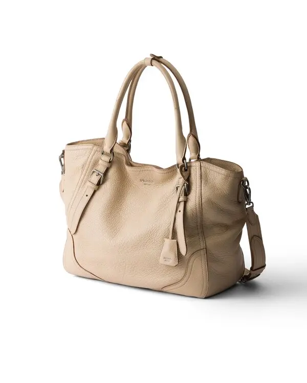 Prada Leather Tote Bag - Neutral
