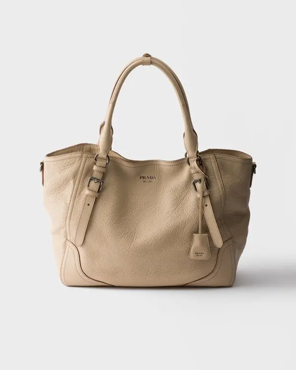 Prada Large Leather Tote Bag - Sand Beige