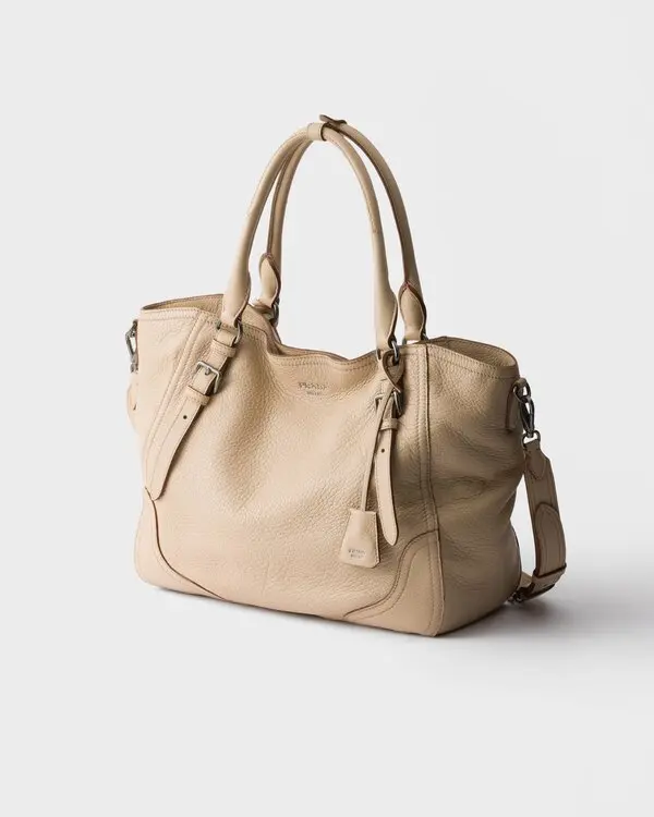 Prada Large Leather Tote Bag - Sand Beige