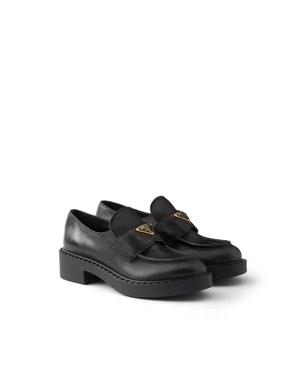 Prada Chocolate Antiqued Leather Loafers - Black