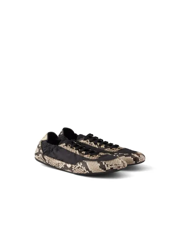 Prada Collapse Re-nylon And Printed Ayers Leather Sneakers - Black