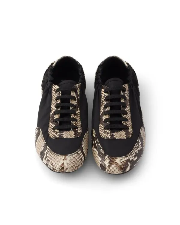 Prada Re-nylon And Printed Ayers Leather Sneakers - Black