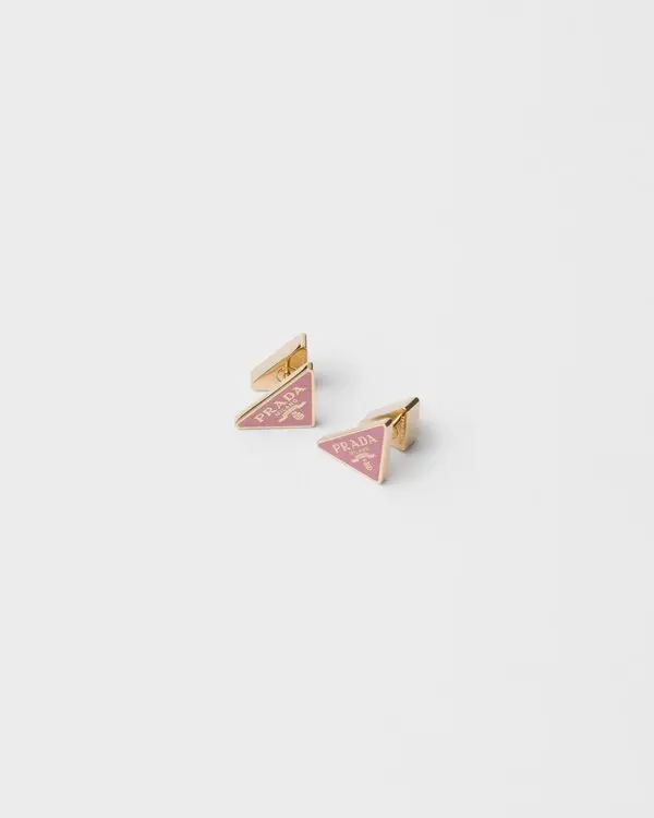 Prada Enameled Metal Triangle Earrings - Gold/petal Pink