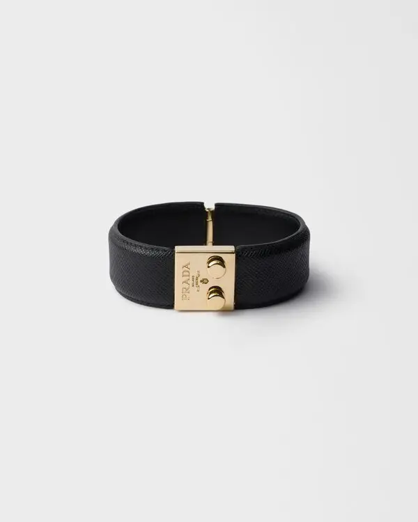 Prada Metal And Saffiano Leather Bracelet - Black