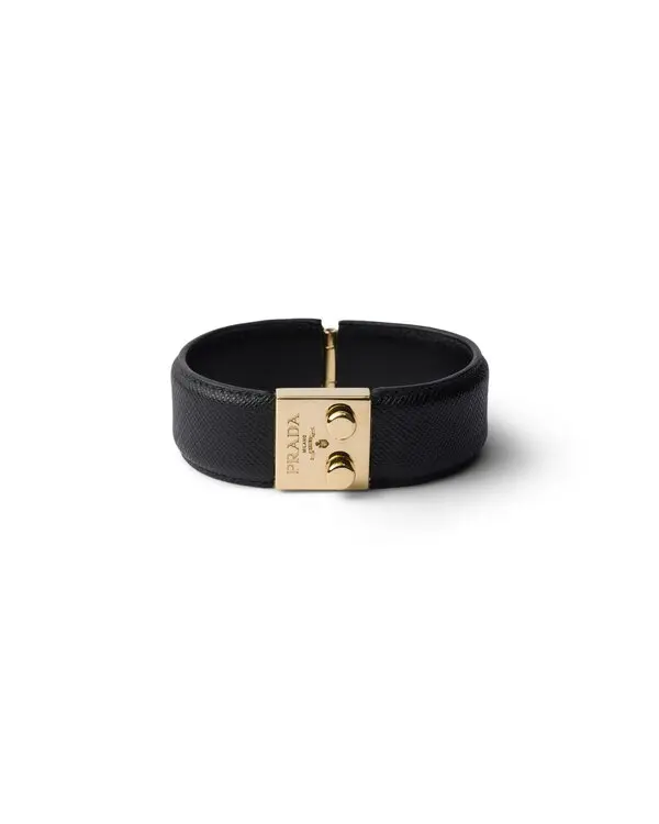 Prada Metal And Saffiano Leather Bracelet - Black